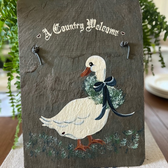 Handmade | Art | Hand Painted Country Goose Hand Painted Slate Welcome ...